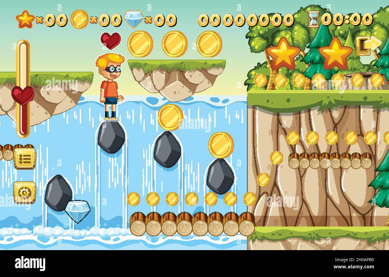 Collecting Coins Platformer Game Template illustration Stock Vector Image & Art - Alamy