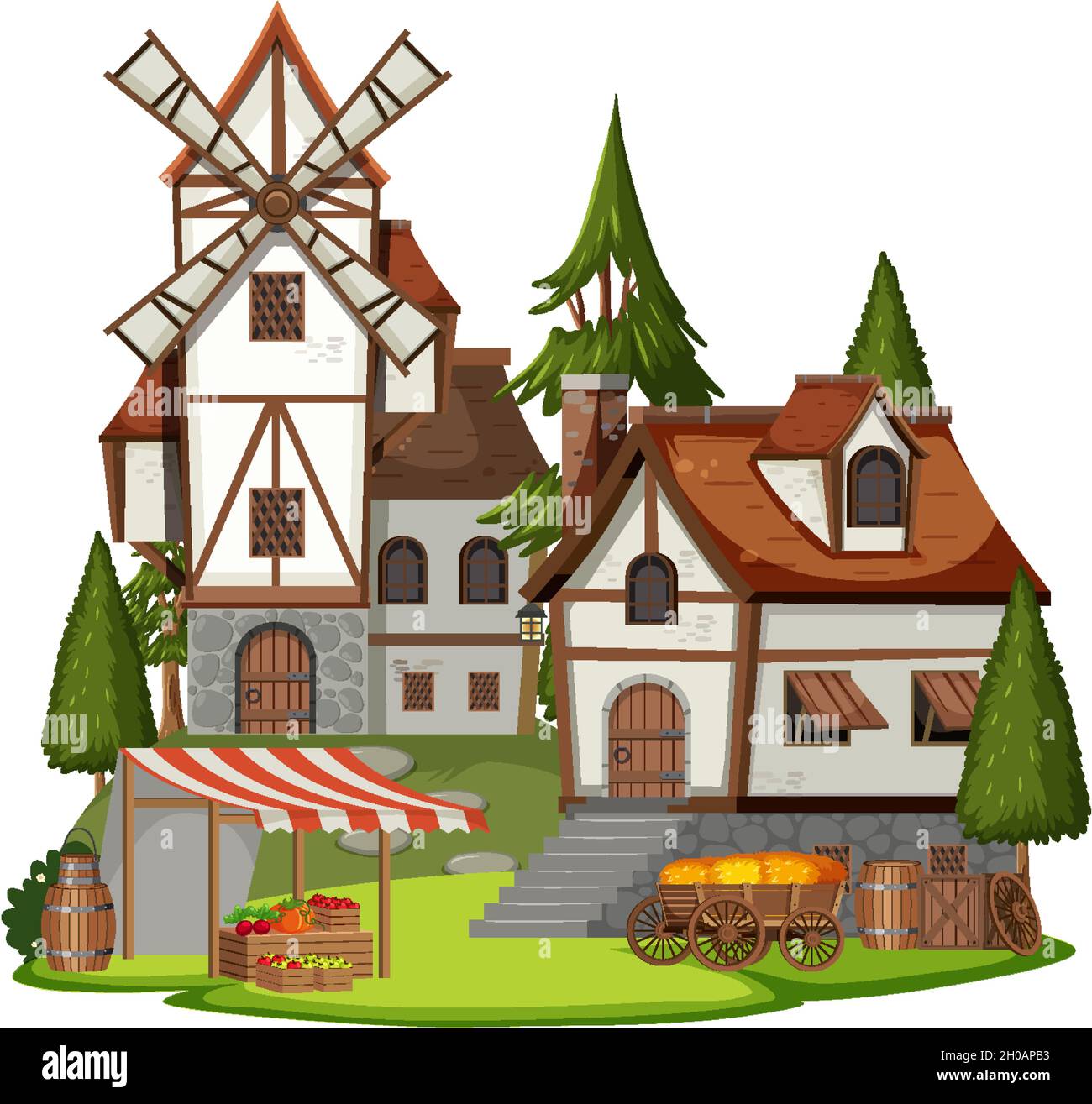 Cartoon Medieval Village