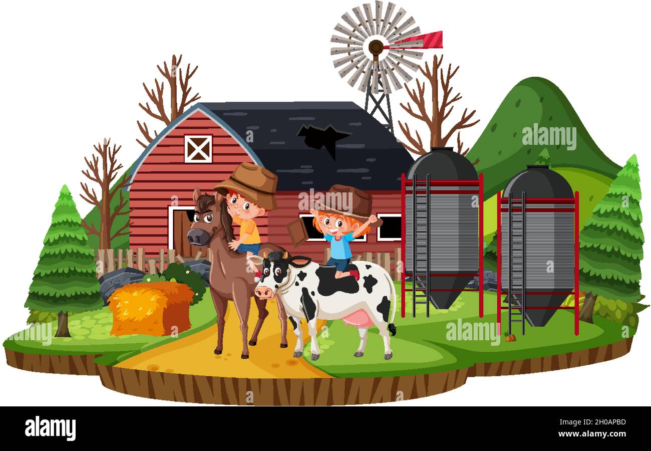 Farmer at the rural old farm house illustration Stock Vector Image ...