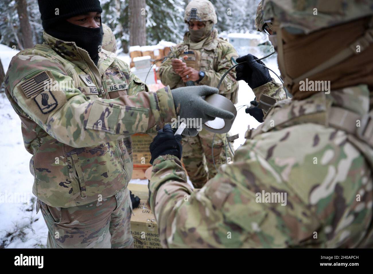 U.S. Army Combat Engineers assigned to Alpha Company, 91st Brigade ...