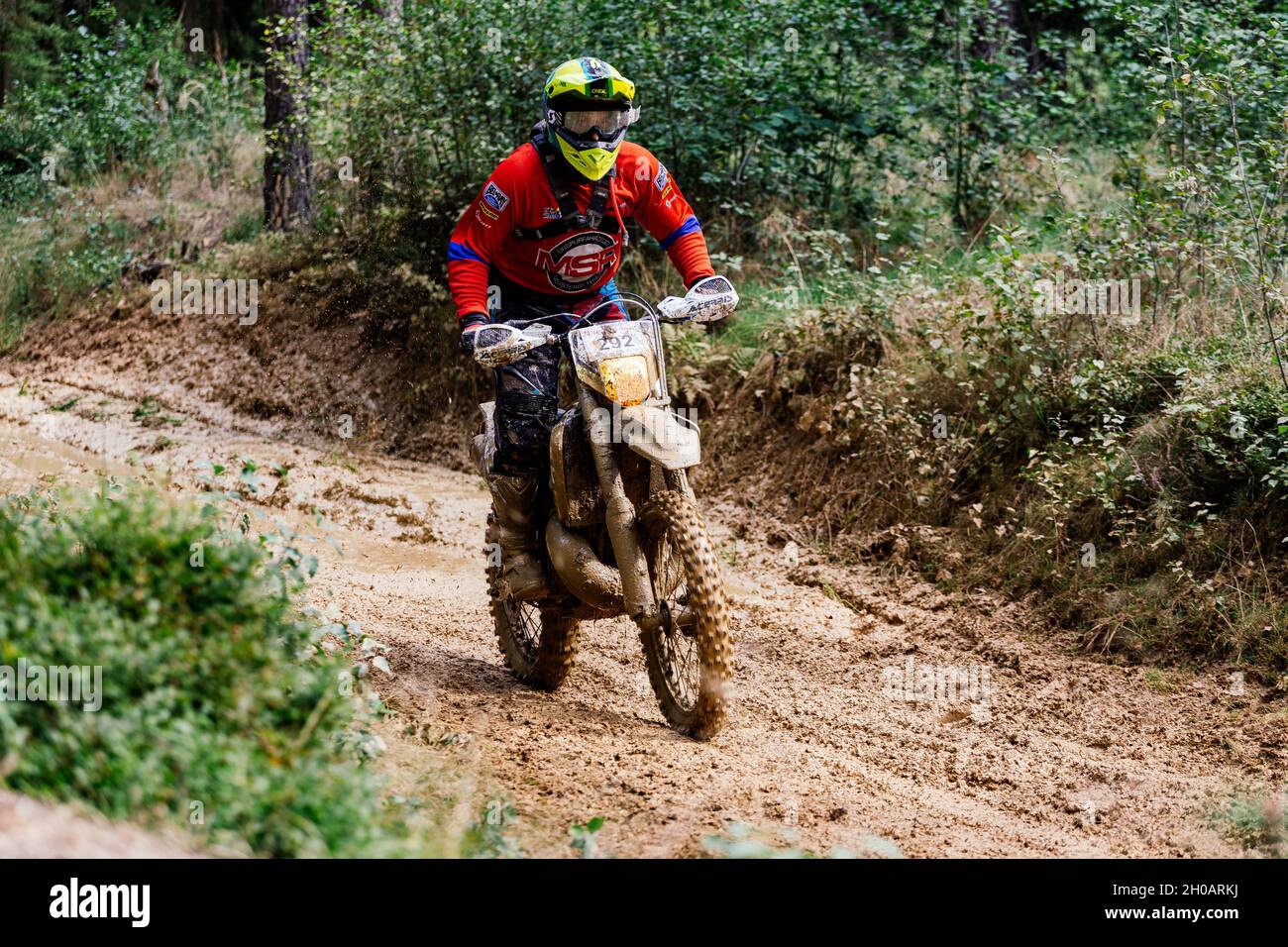 SONNEBERG, GERMANY - Sep 12, 2019: A motocross rider in action ...