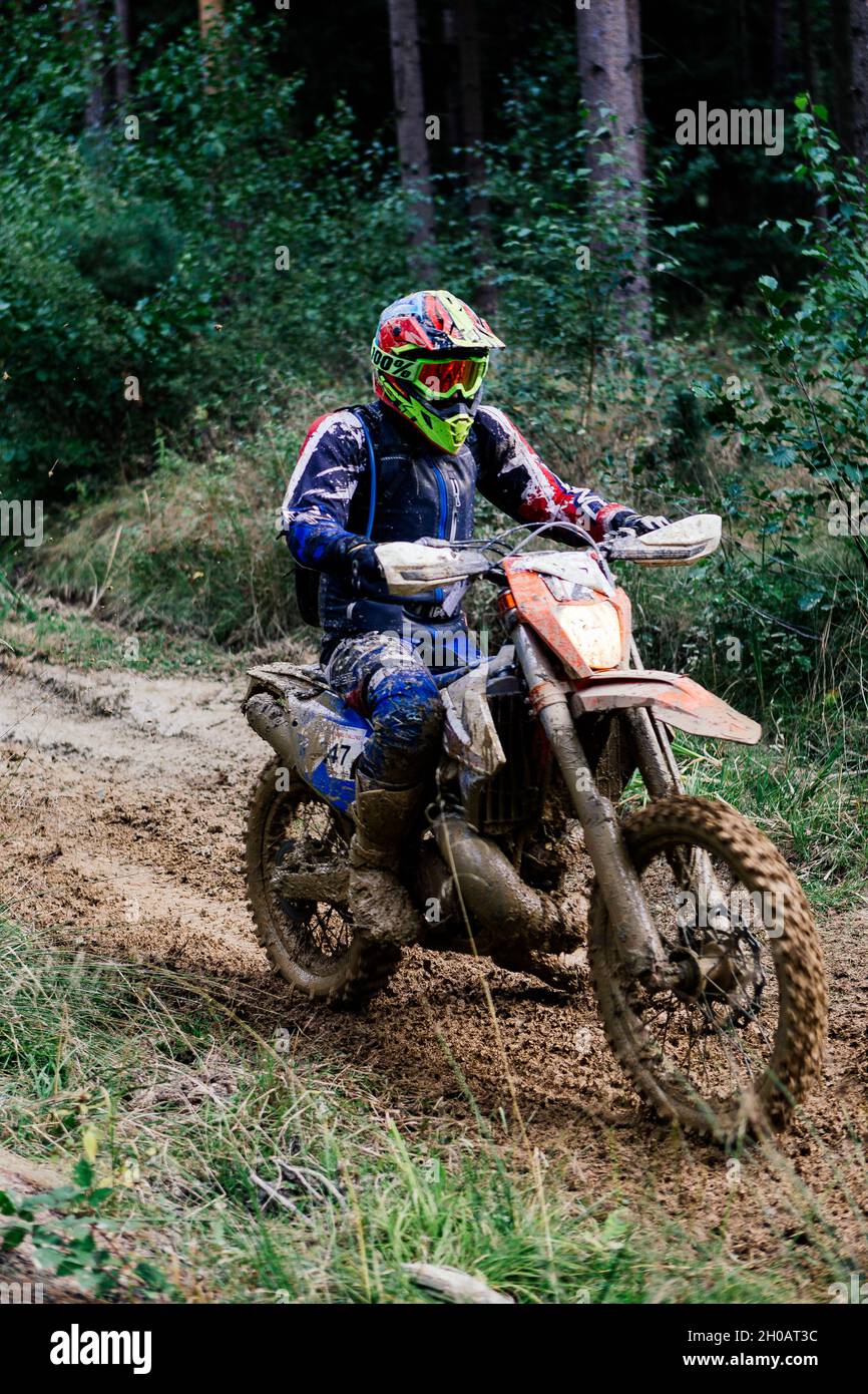 SONNEBERG, GERMANY - Sep 12, 2019: A motocross rider in action ...