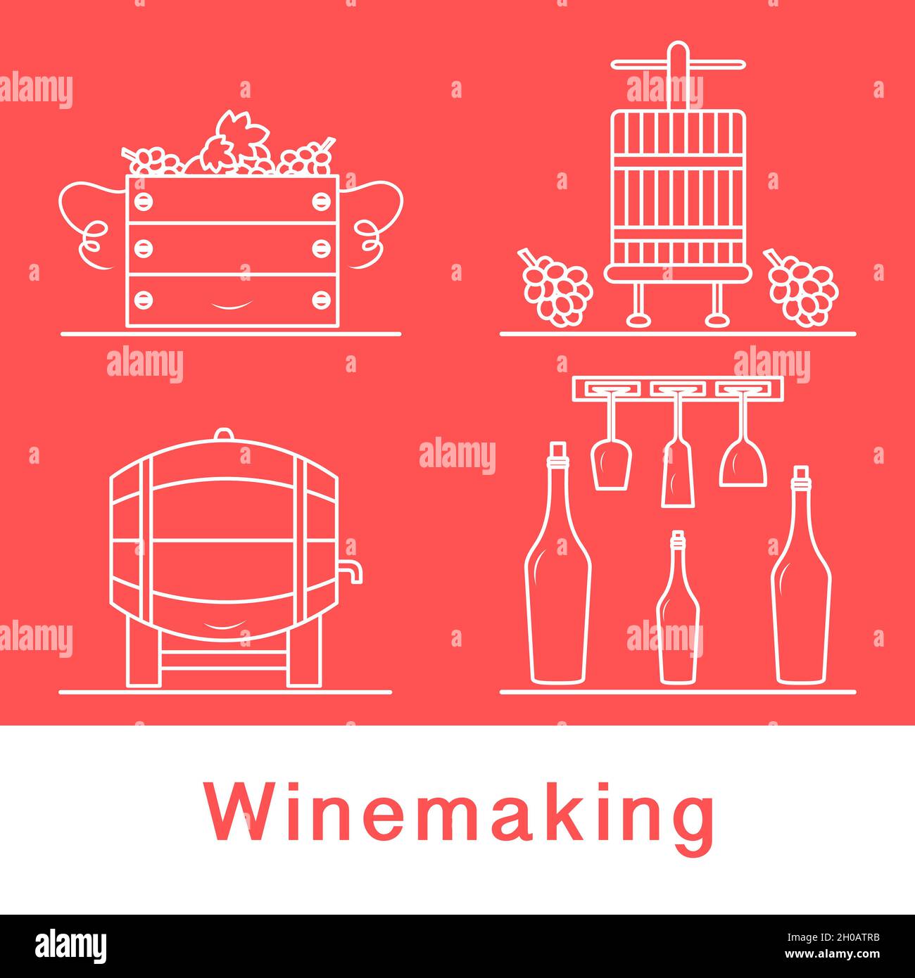Vector illustration Winemaking Process. Crates full of grapes ...