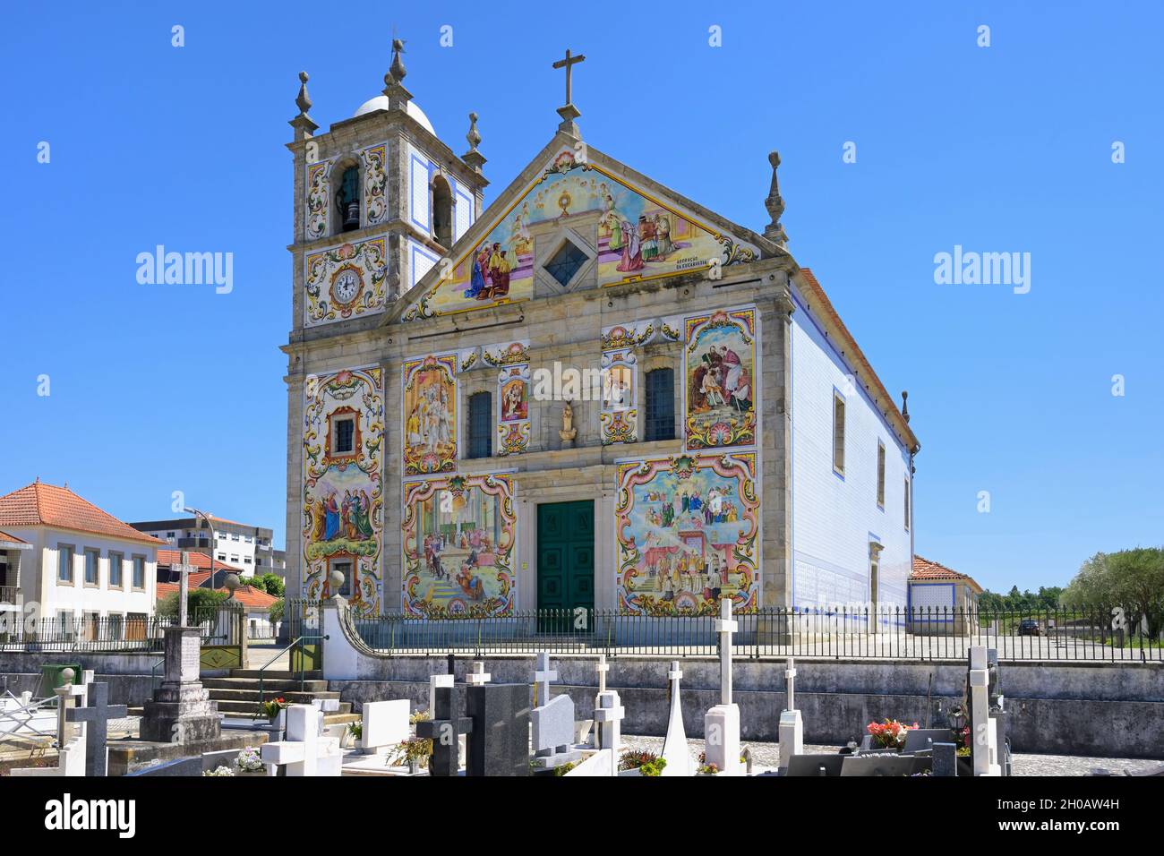 Valega main Church, Facade covered with colorful azulejos, Valega ...