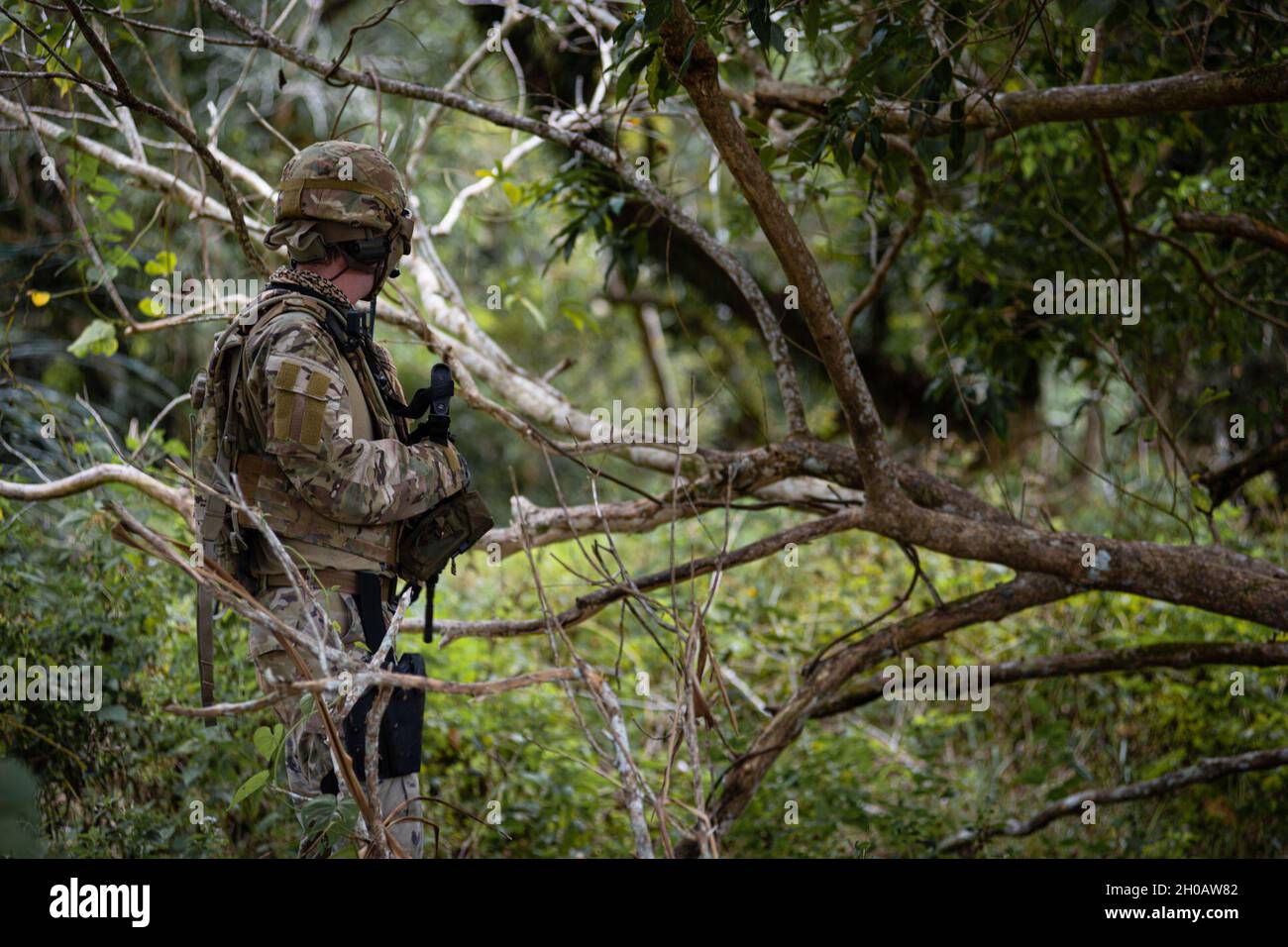 A U.S. Air Force Airman with the 644th Combat Communications Squadron ...