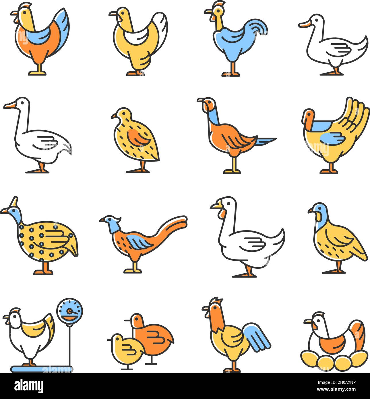 Farm birds for poultry RGB color icons set Stock Vector Image & Art - Alamy