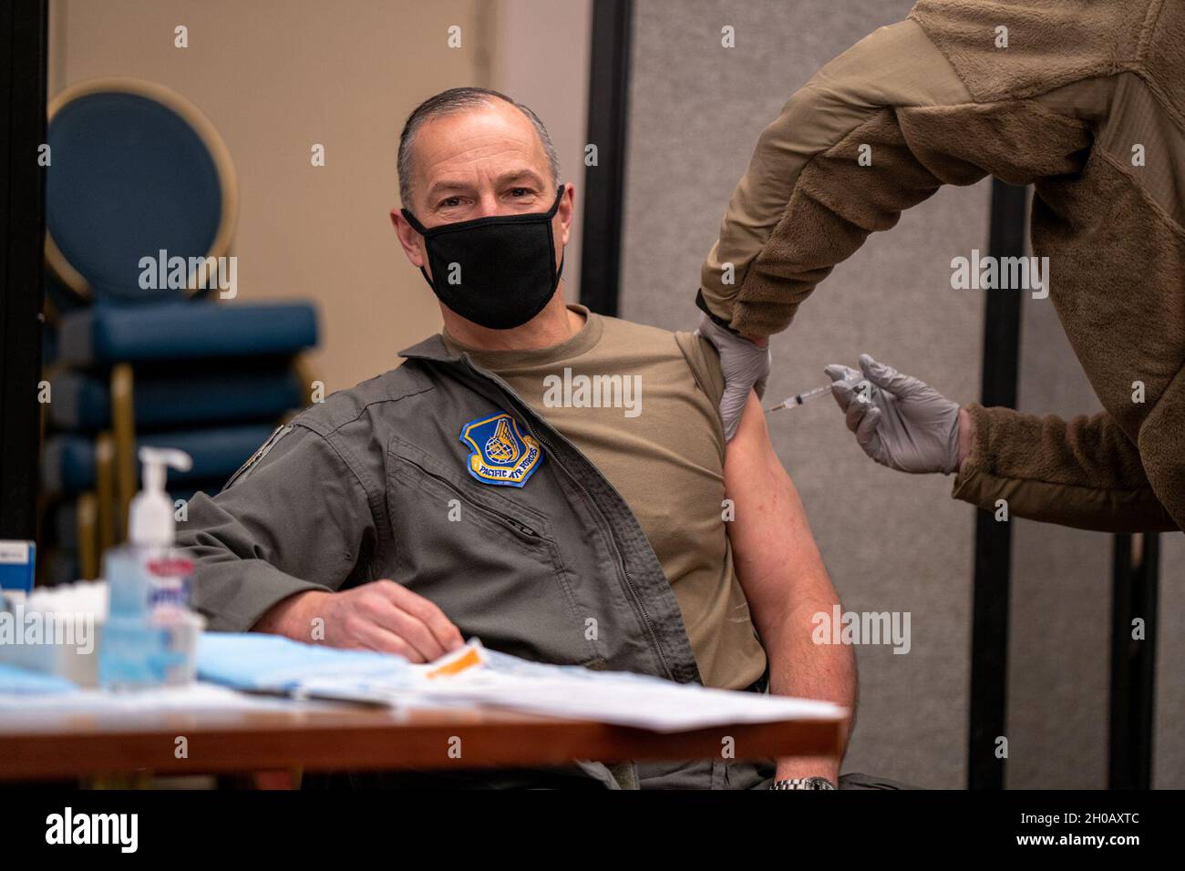 Lt. Gen. Scott Pleus, 7th Air Force commander, receives the Moderna ...