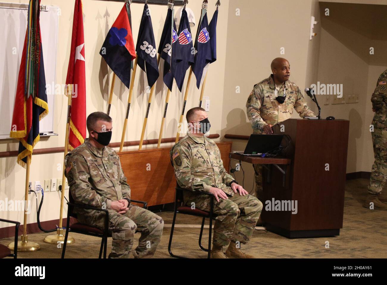 Incoming 88th Readiness Division Command Sergeant Major, Command Sgt. Maj. Gregory Betty speaks ...