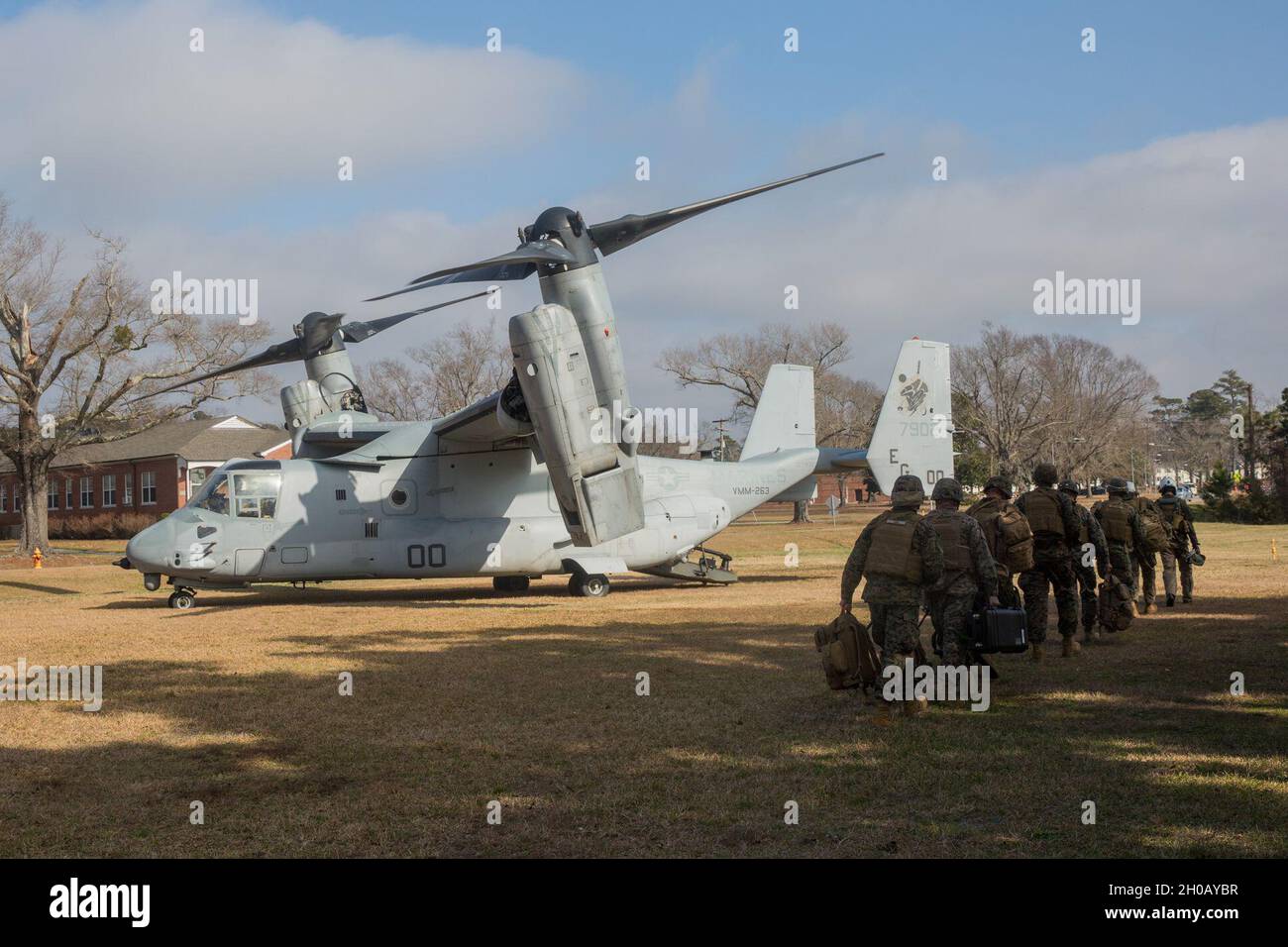 U.S. Marines with 2nd Marine Expeditionary Brigade (2nd MEB) enter an ...