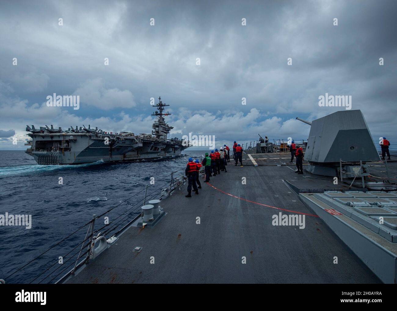 PACIFIC OCEAN (Jan. 14, 2021) U.S. Sailors aboard the Arleigh Burke ...