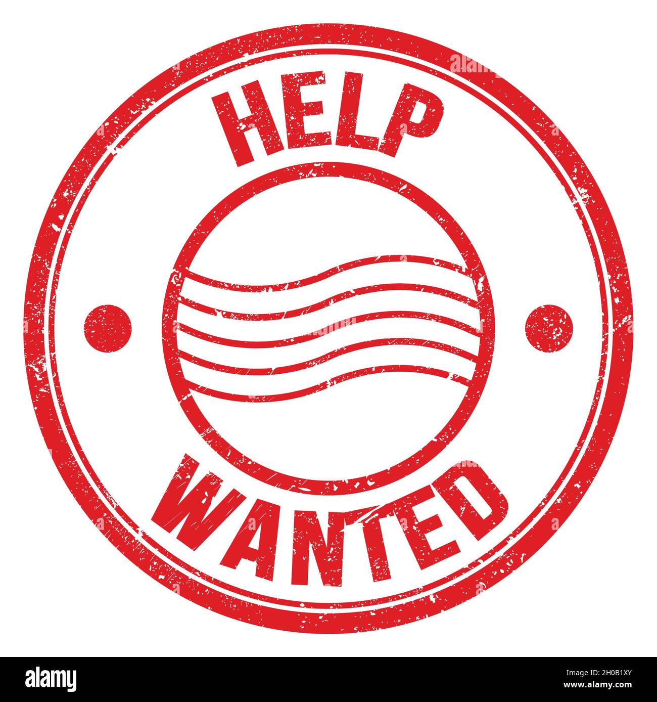 HELP WANTED text written on red round postal stamp sign Stock Photo - Alamy