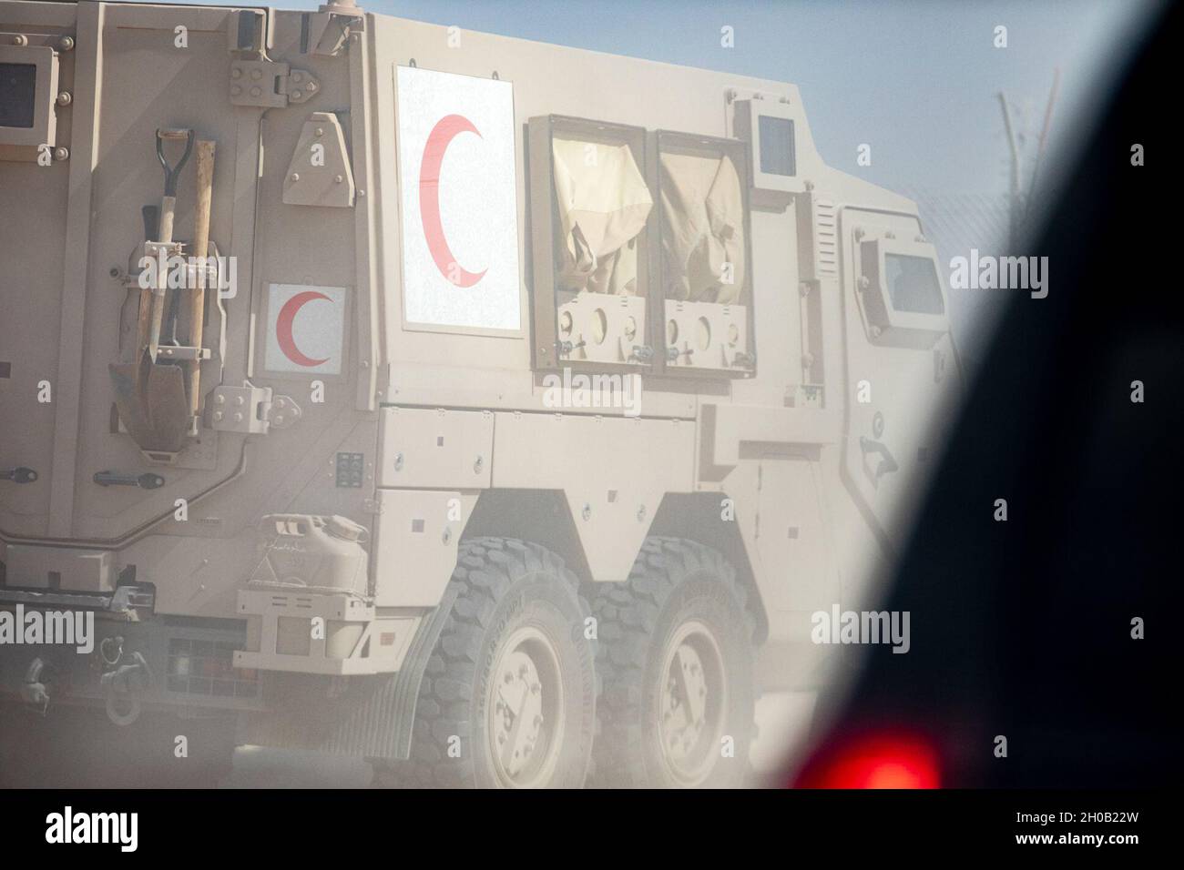 A United Arab Emirate Presidential Guard vehicle arrives to provide ...