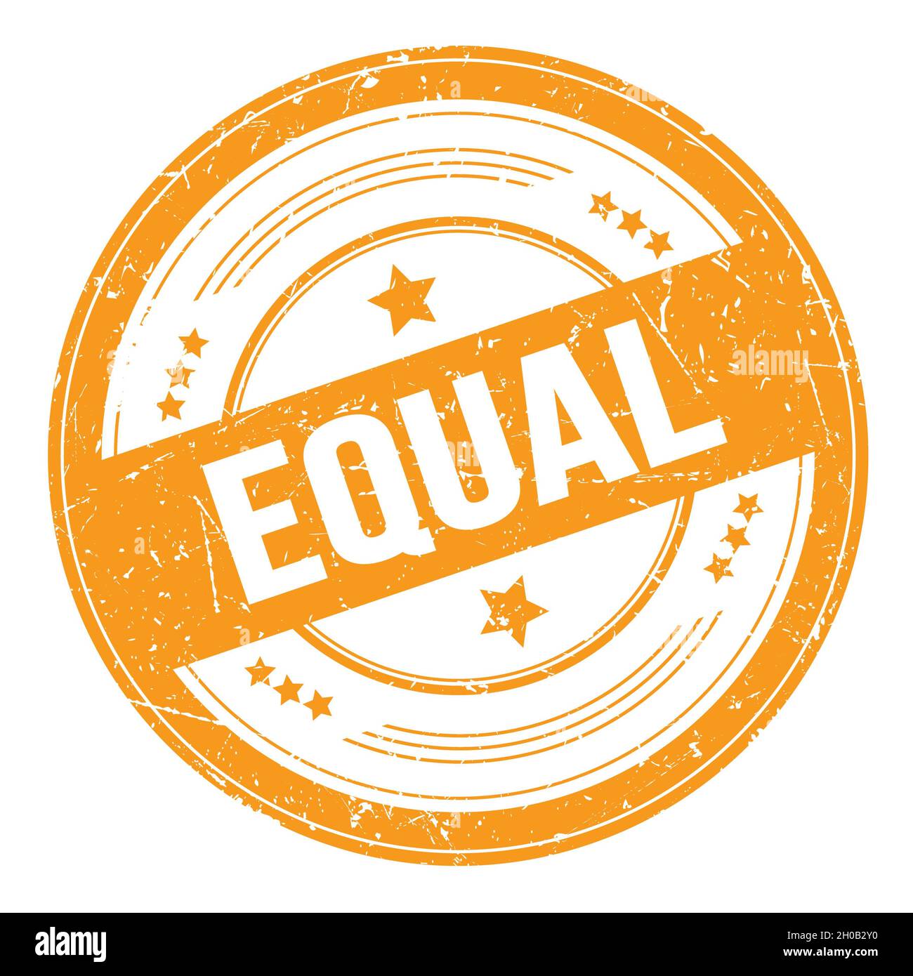EQUAL text on orange round grungy texture stamp Stock Photo - Alamy