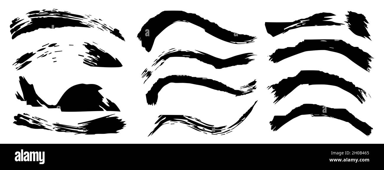 Collection of artistic grungy black paint hand made creative brush ...