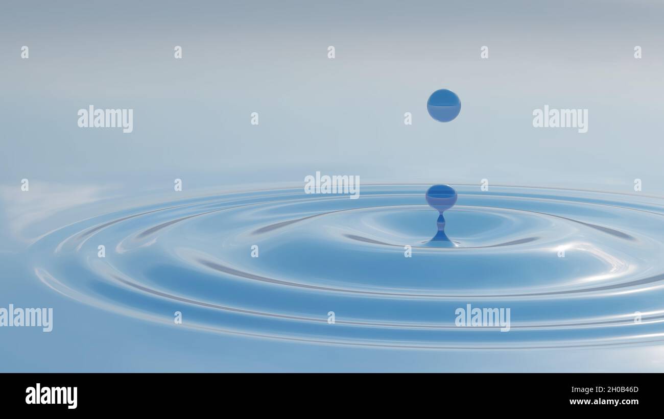 Concept or conceptual blue liquid drop falling in water on background ...
