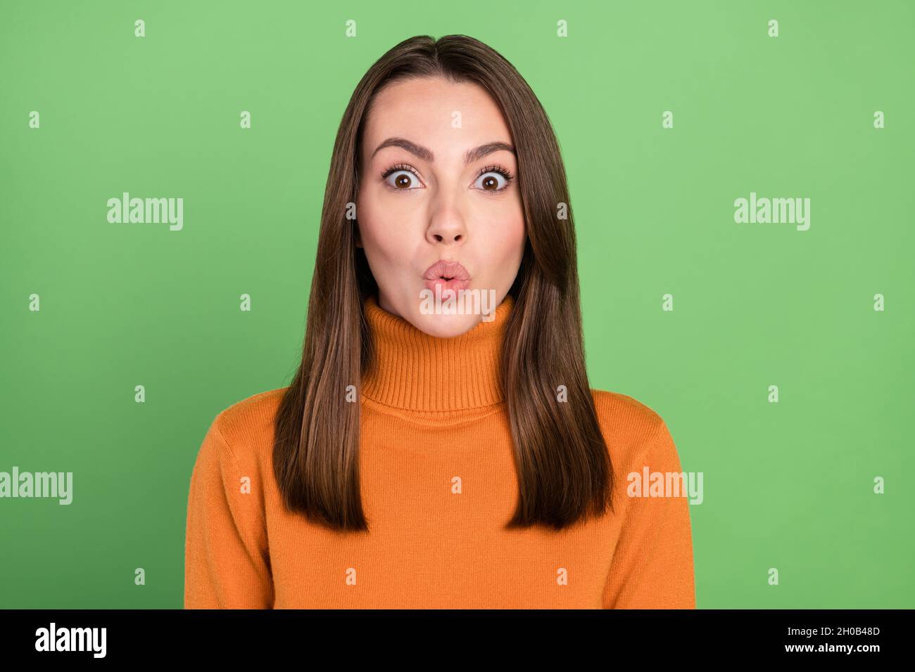 Photo portrait woman wearing casual outfit pouted lips stare isolated ...