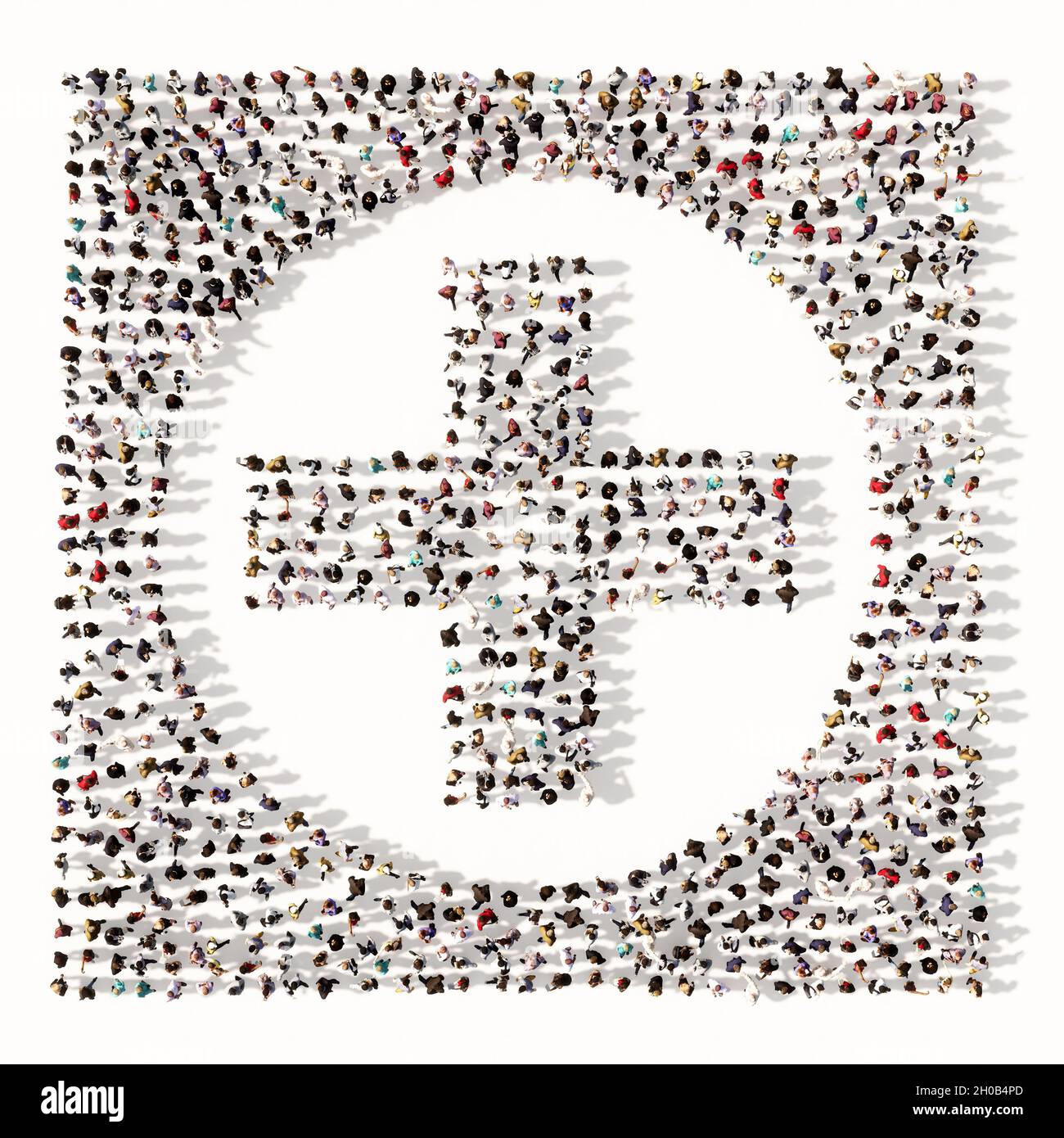 Concept or conceptual large gathering of people forming a cross sign on ...