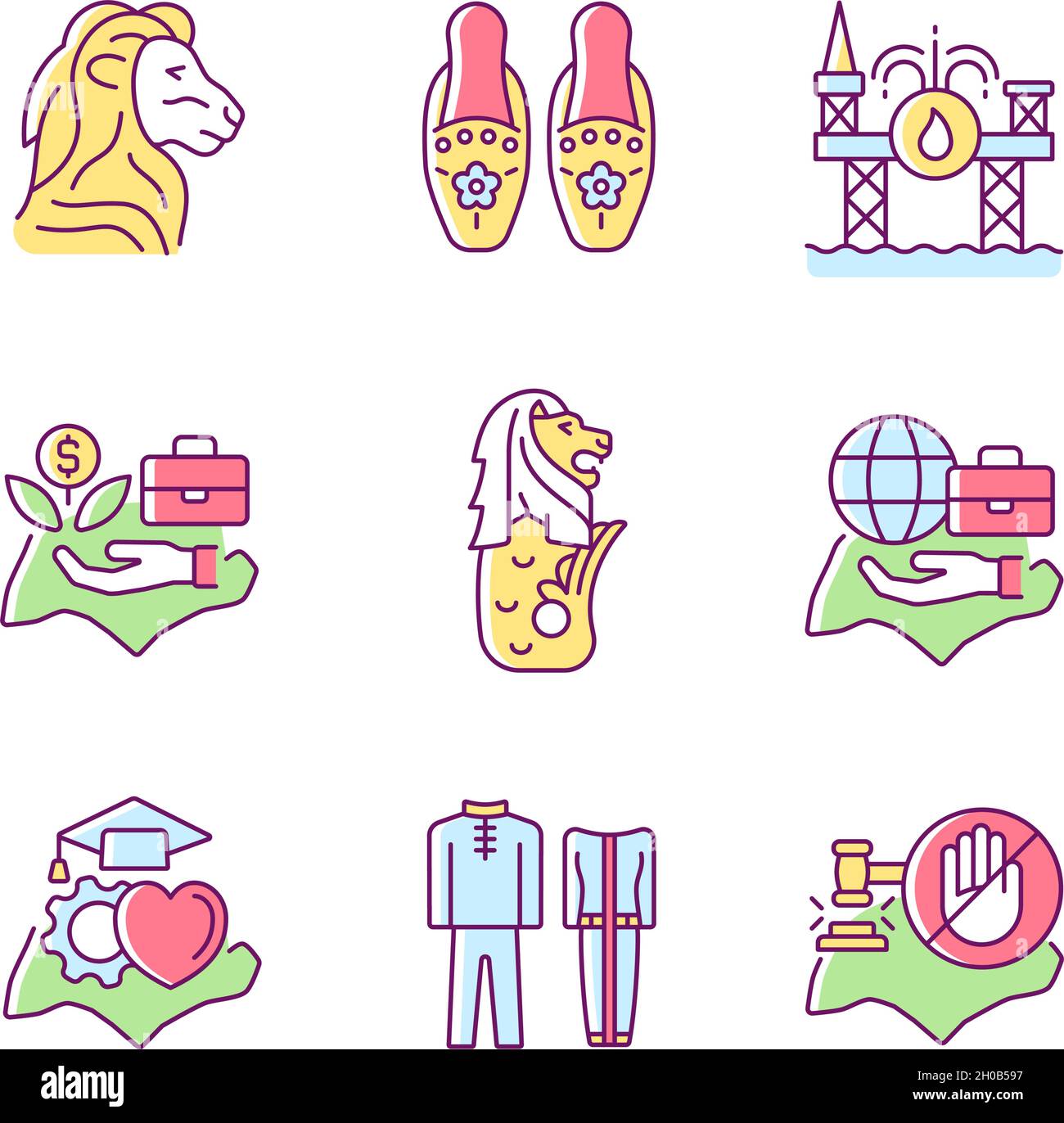 Singapore national values RGB color icons set Stock Vector Image & Art ... Singapore national values RGB color icons set Stock Vector Image & Art ...