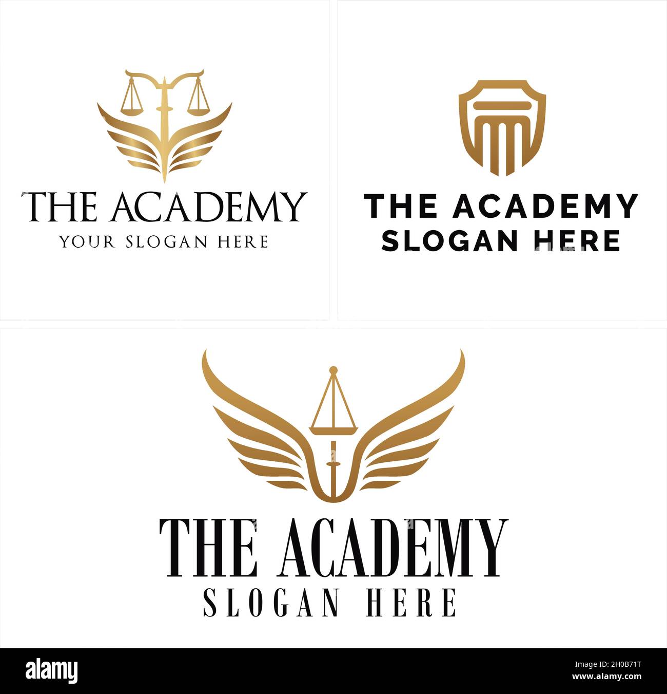 Set of academy law pillar wings shield logo design Stock Vector Image ...