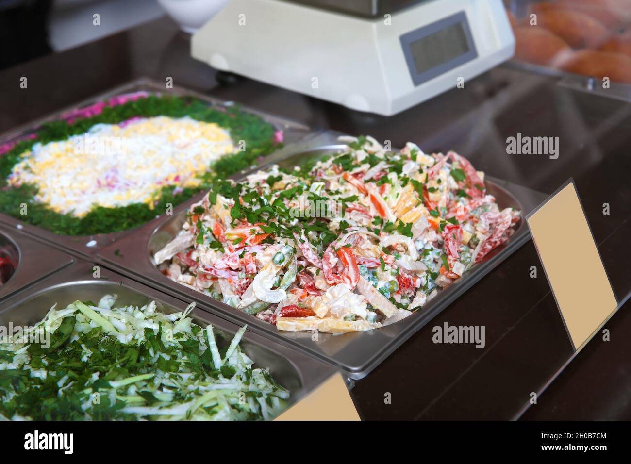 Containers with healthy food in school canteen Stock Photo - Alamy