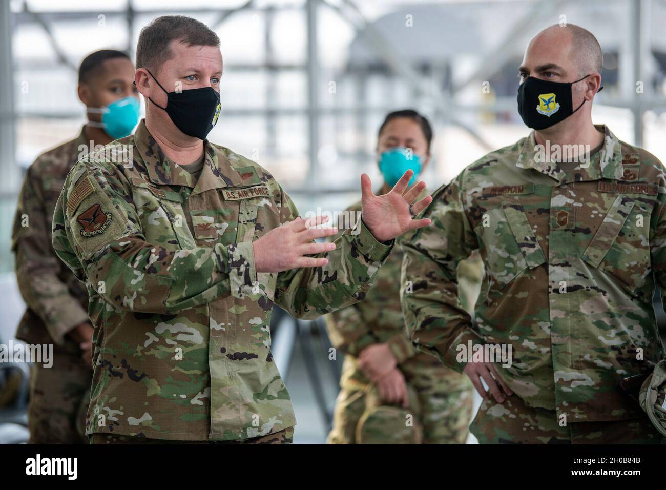 Col. Matthew Jones, 436th Airlift Wing commander, speaks with Airmen ...