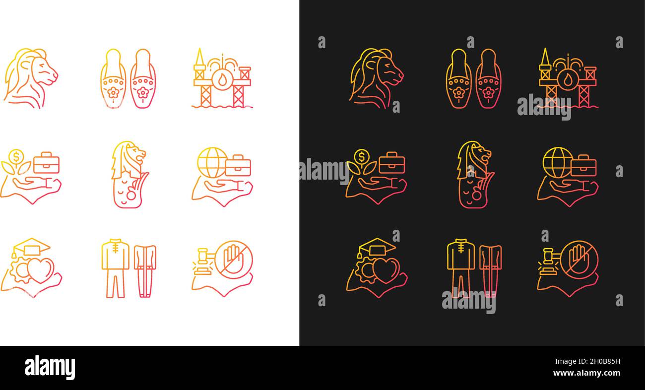 Singapore national values gradient icons set for dark and light mode ...