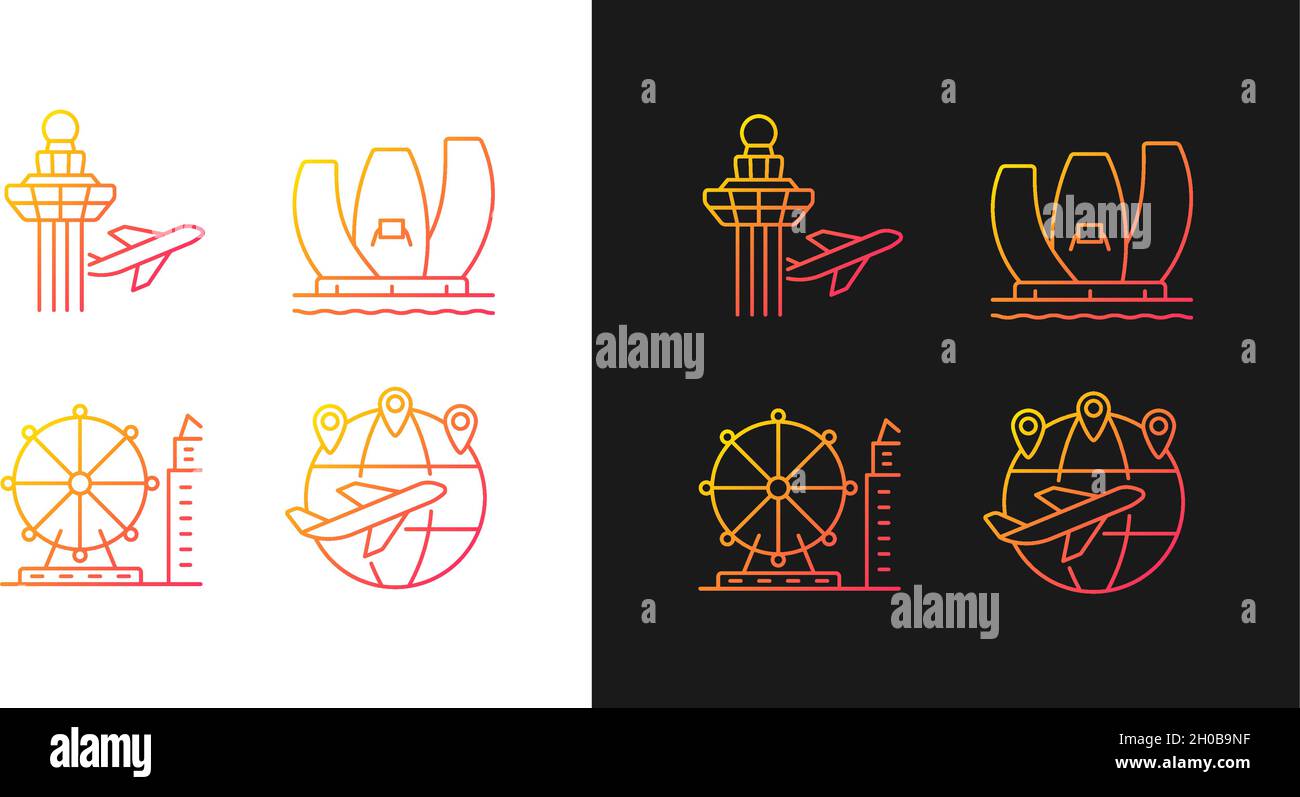 Tourist attractions in Singapore gradient icons set for dark and light ... Tourist attractions in Singapore gradient icons set for dark and light ...