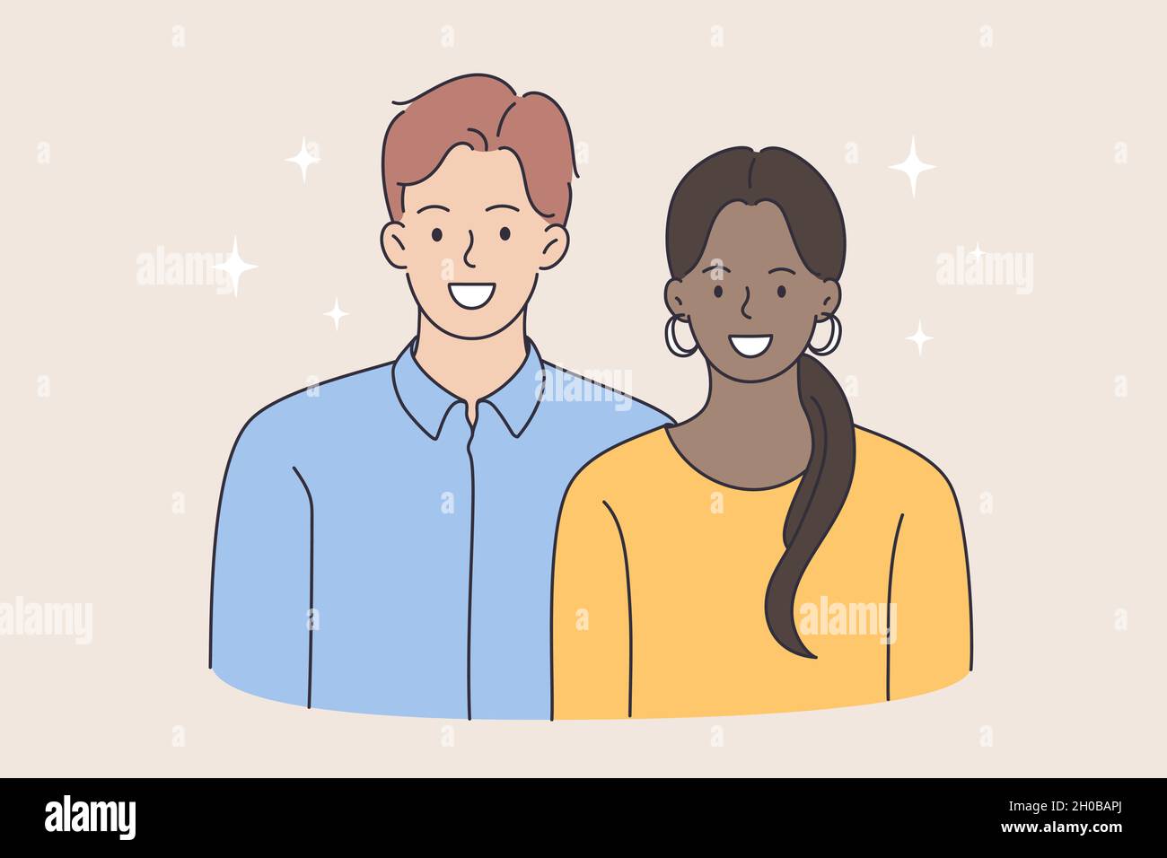 Happy couple of white man and African girl. Vector concept illustration ...