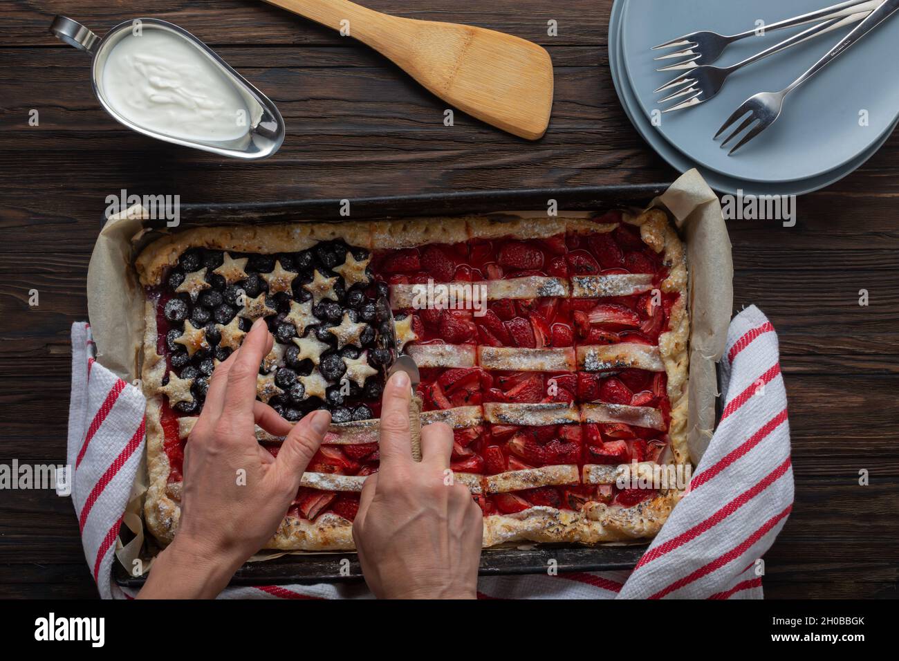 Traditional American Independence Day or Labor Day Strawberry Pie in ...