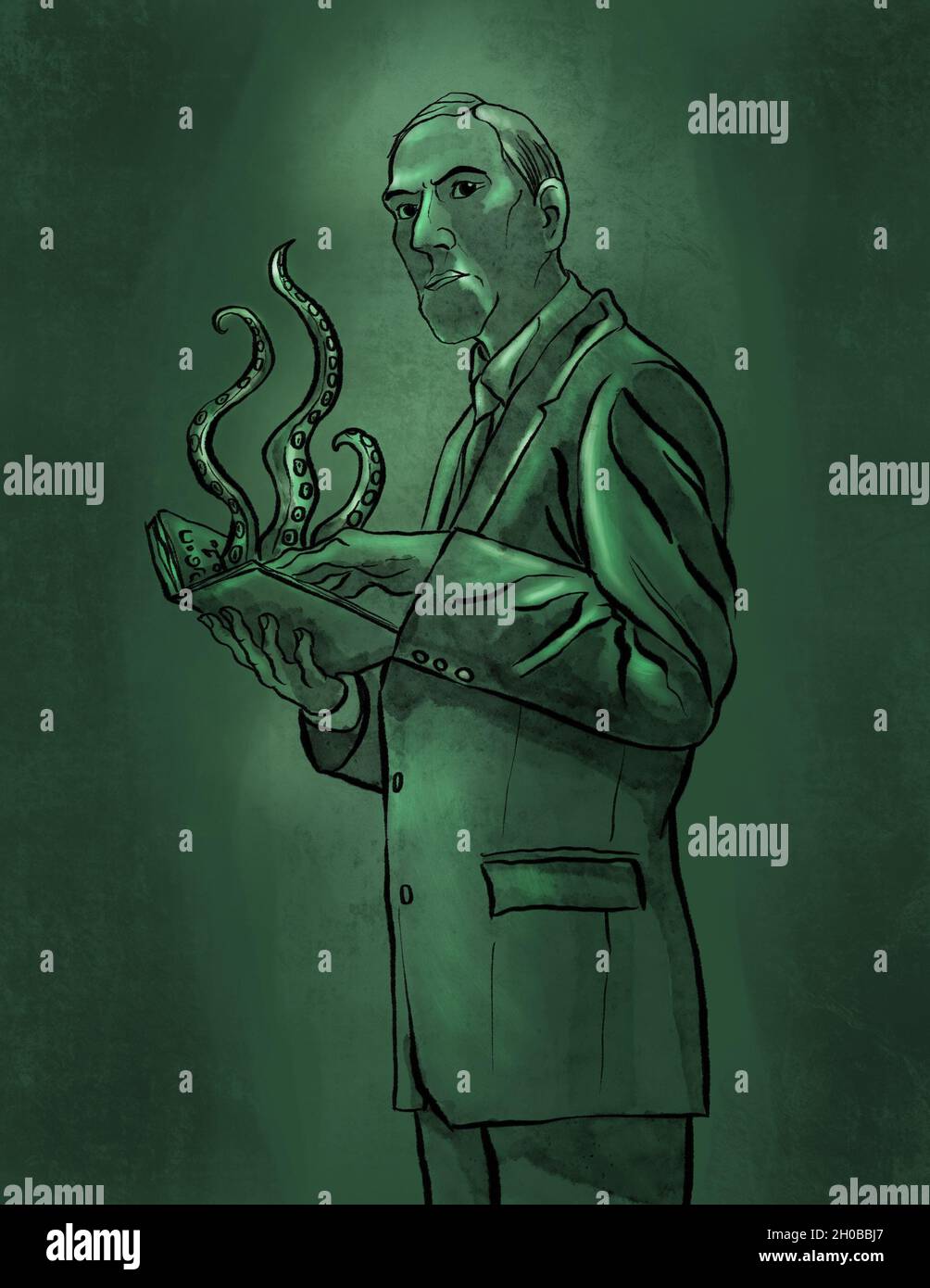H. P. Lovecraft hand drawn portrait illustration art Stock Photo - Alamy