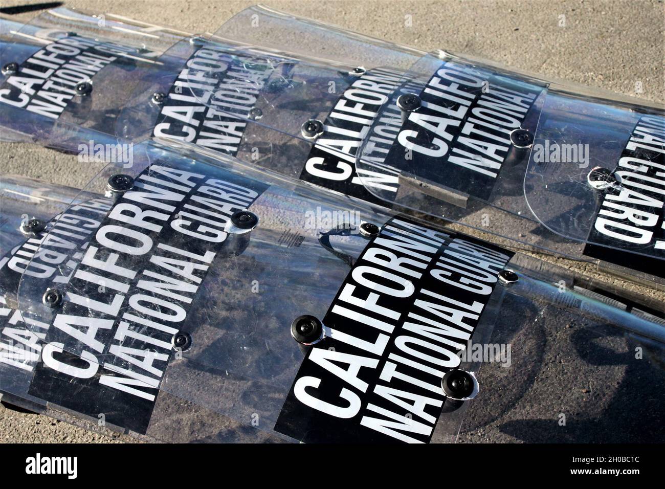 Crowd control shields sit ready to deploy with California Army National ...