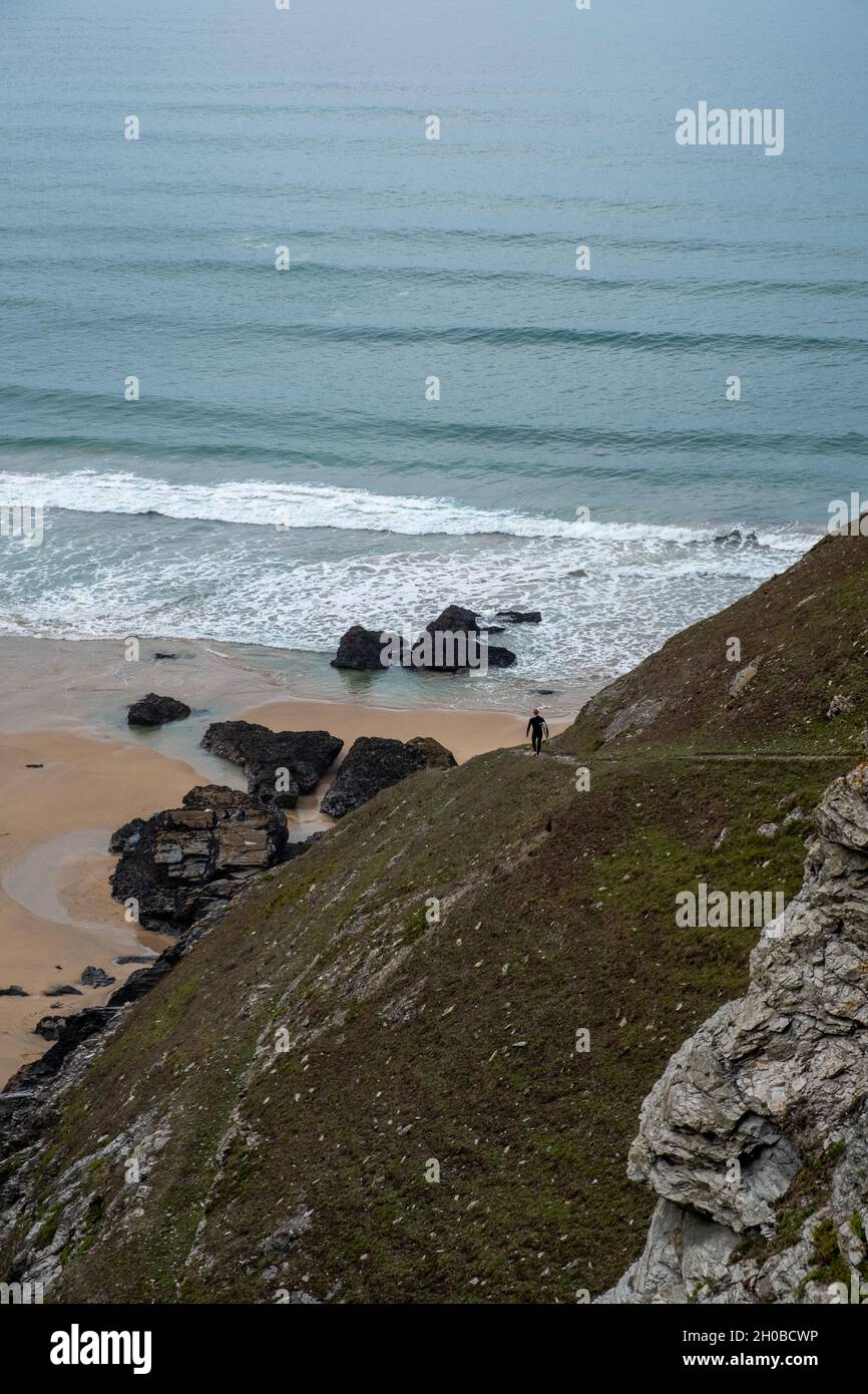 bedruthan steps Cornwall England uk clifftop Stock Photo - Alamy