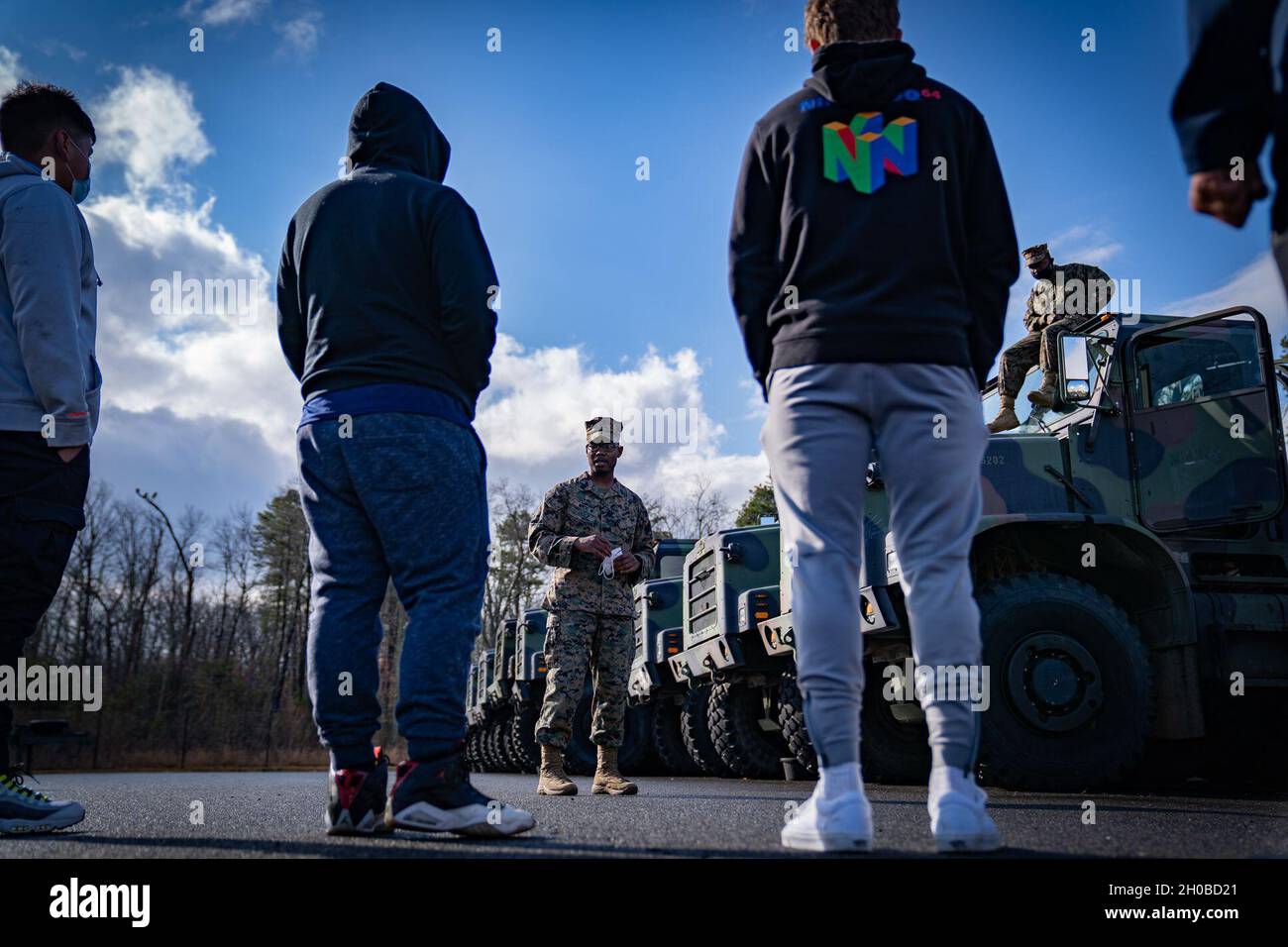 U.S. Marine Corps Poolees take a tour of the motor pool on Joint Base ...