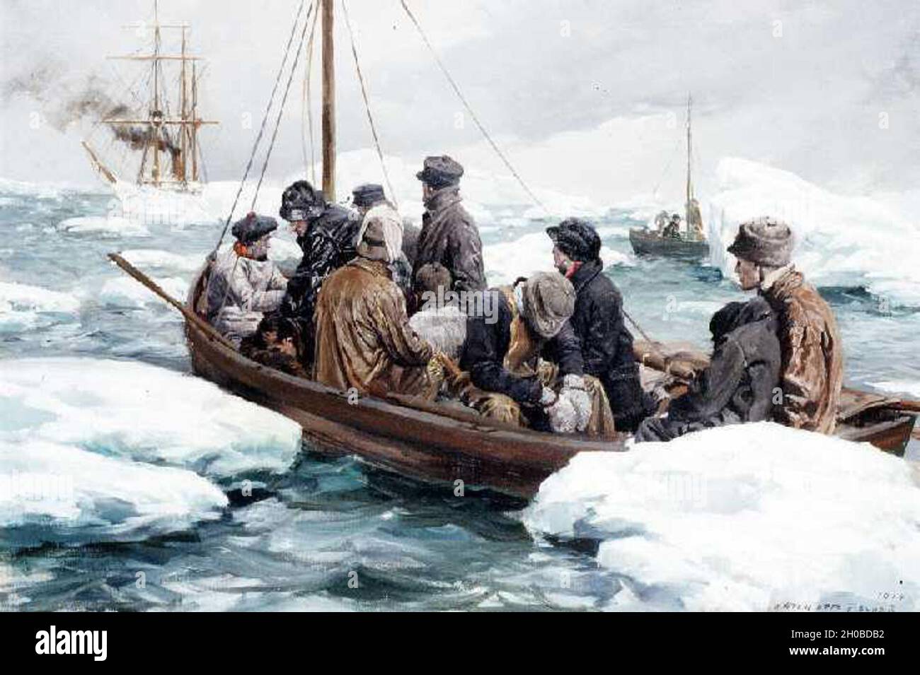 Painting of the Revenue Cutter Bear rescuing whalers adrift in the ...