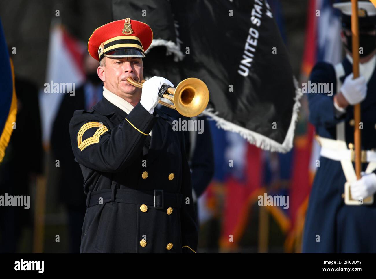 A bugler from the U.S. Army Band "Pershing's Own" performs a playing of ...