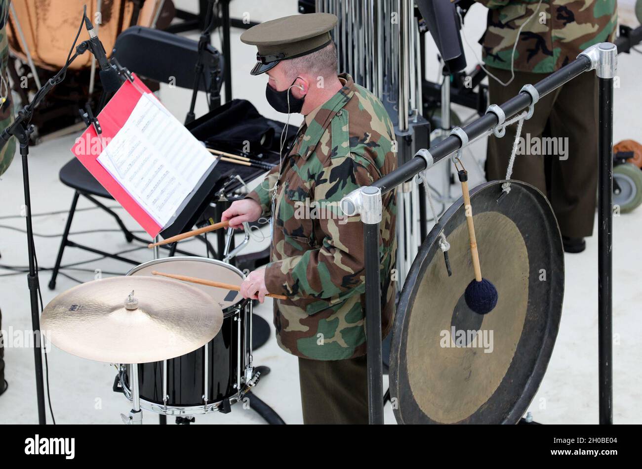 The U.S. Marine Band, "Presidents Own", practices their music at a 59th ...