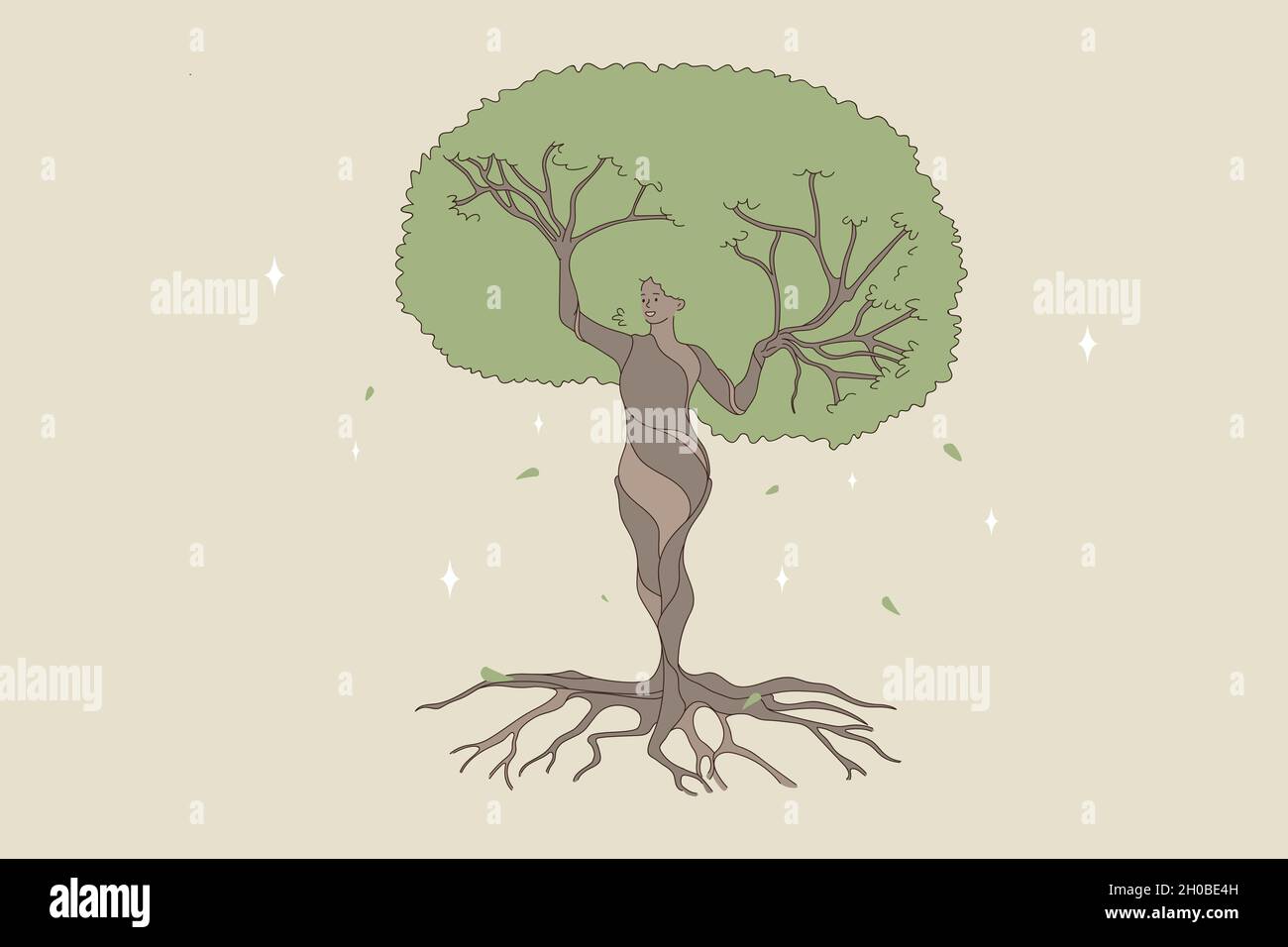 Woman shape being a natural forest tree. Vector concept illustration of ...