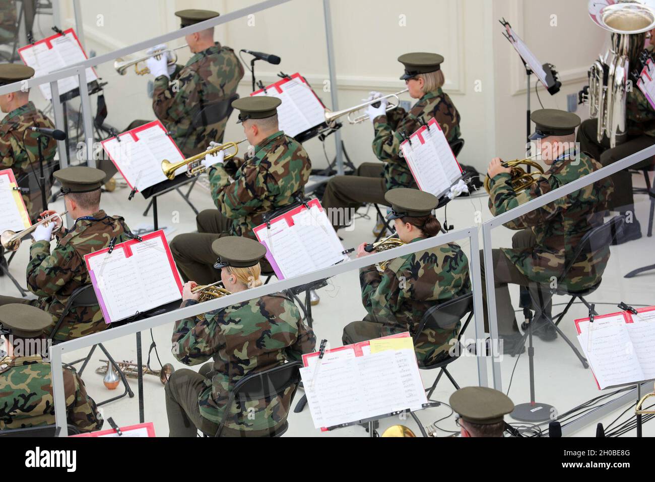 The U.S. Marine Band, "Presidents Own", practices their music at the ...