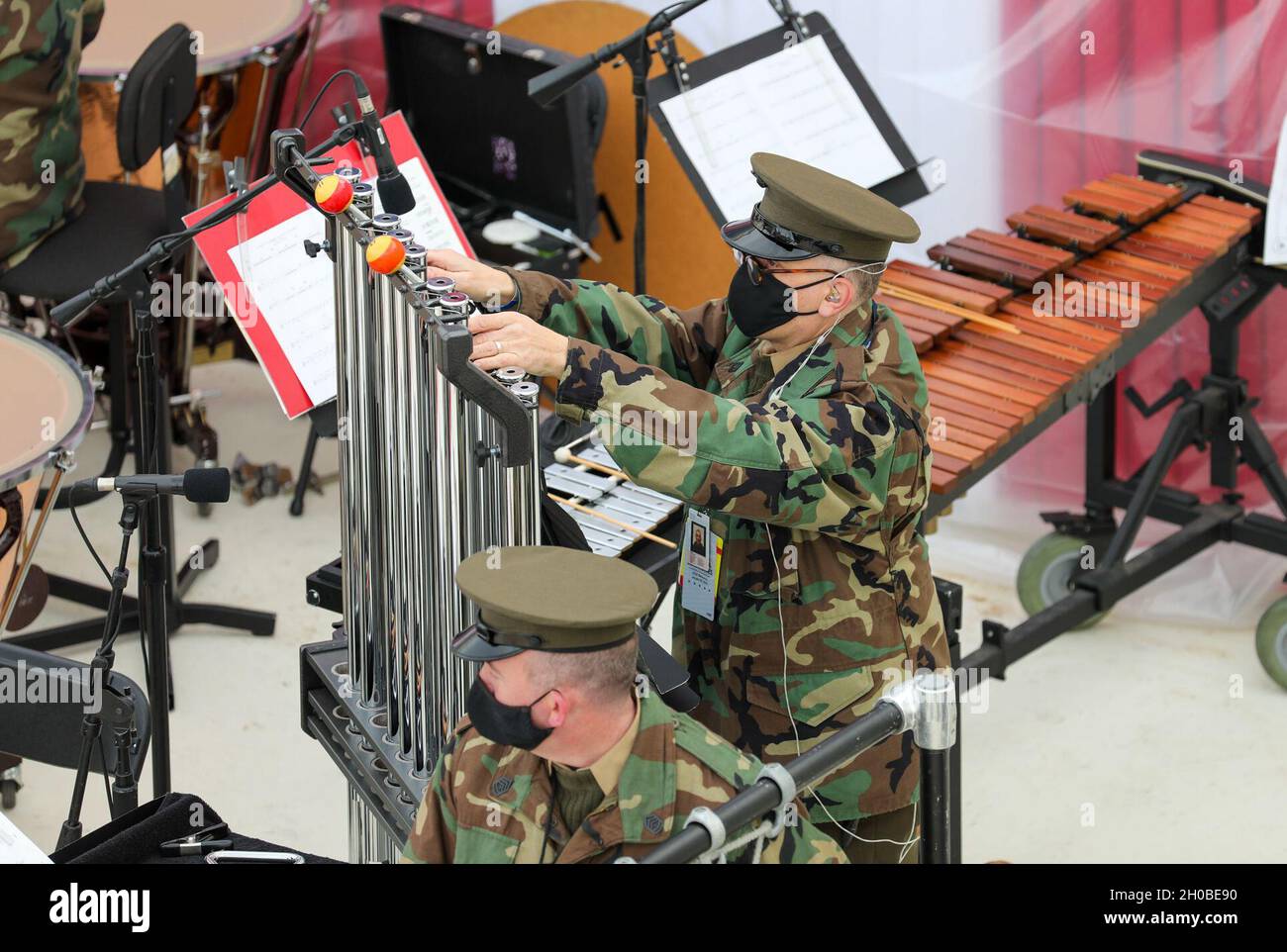 The U.S. Marine Band, "Presidents Own", practices their music at the ...