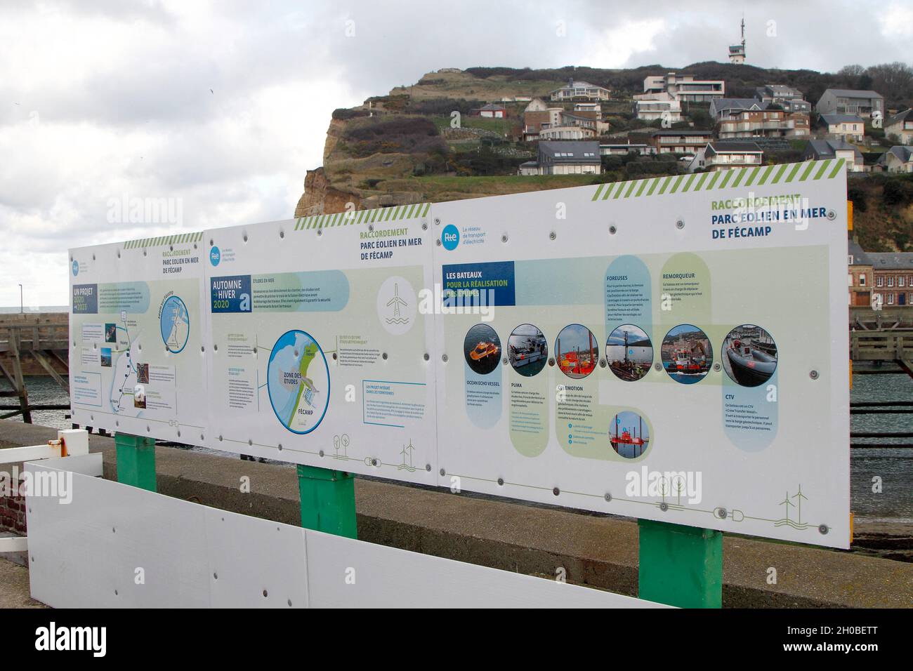 Information panel on the connection of the Fecamp offshore wind farm ...