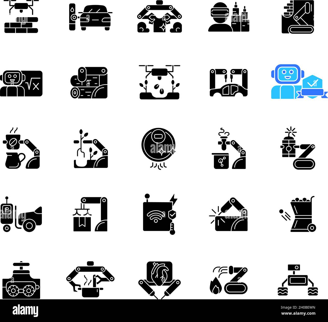 Automation black glyph icons set on white space Stock Vector Image ...
