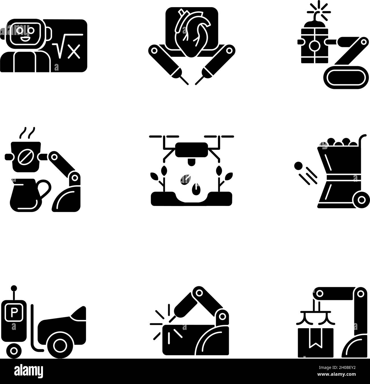Leading technologies black glyph icons set on white space Stock Vector ...