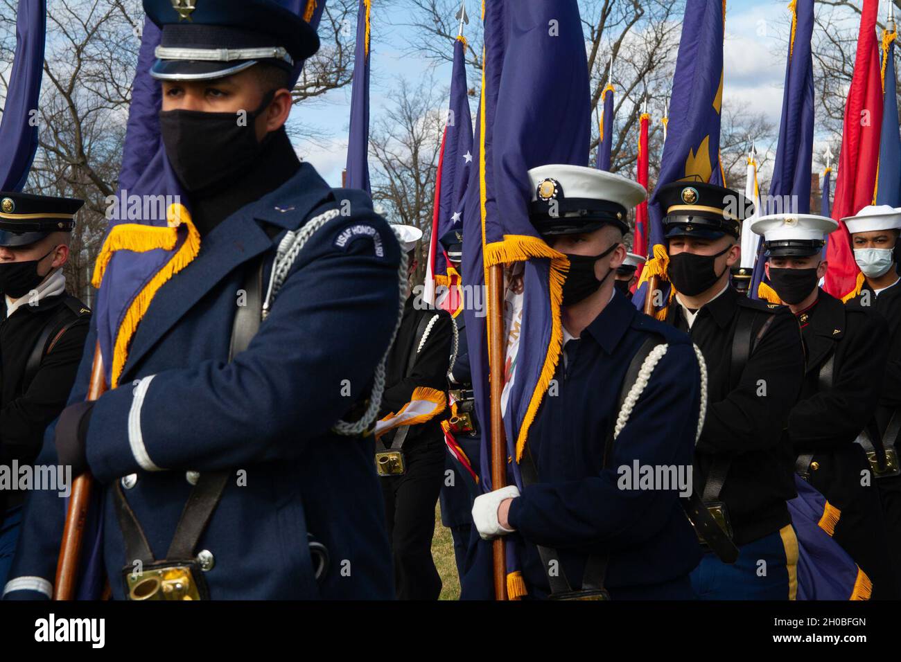 Members of the Joint Armed Forces Honor Guard, practice marching during ...