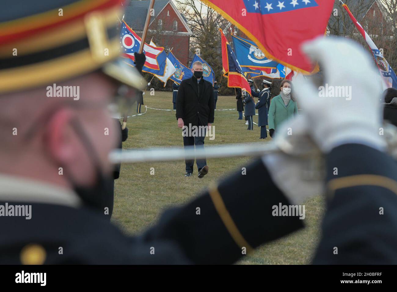A stand-in for President Joseph R. Biden Jr. walks a mock-up of the ...