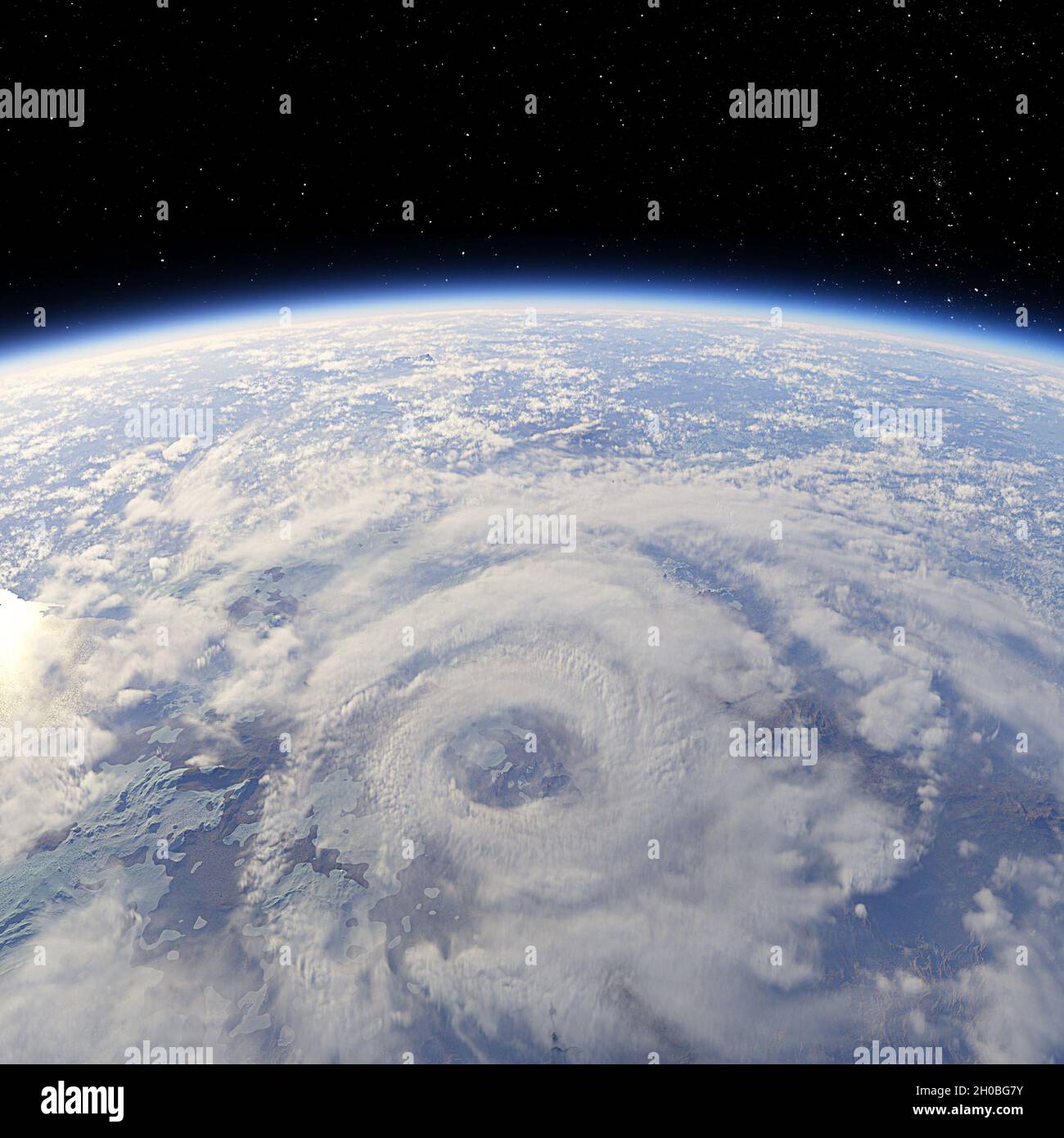 Cyclone view from the Earth orbit 3d render Stock Photo - Alamy