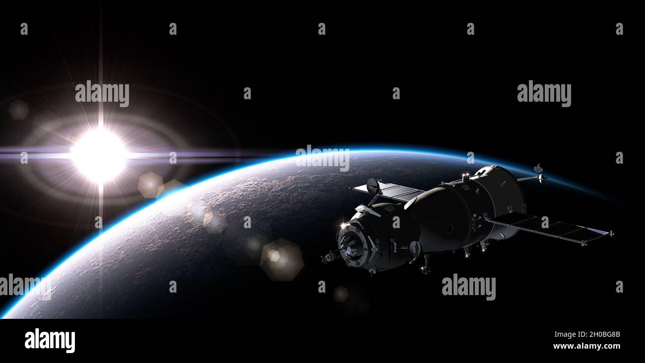 Spaceship on the Earth orbit Stock Photo - Alamy