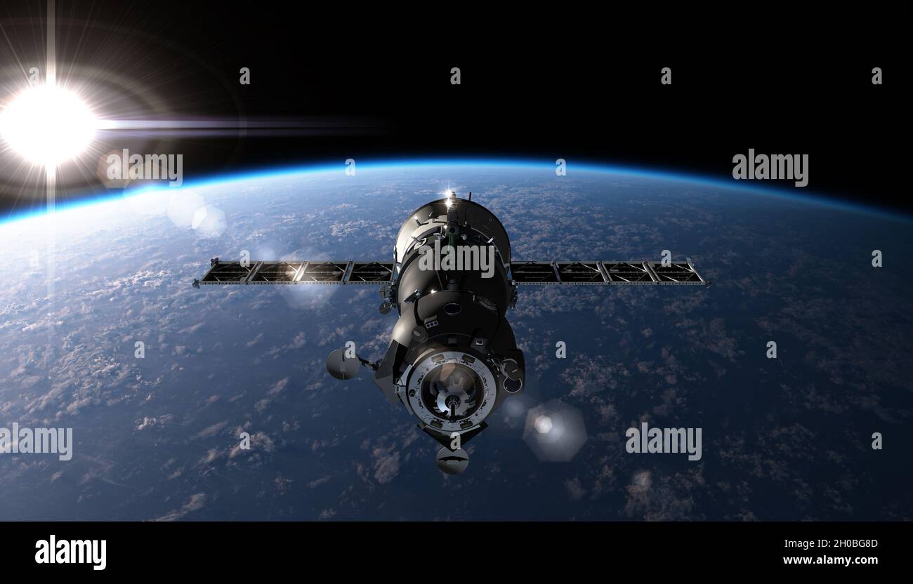 Spaceship on the orbit Stock Photo - Alamy