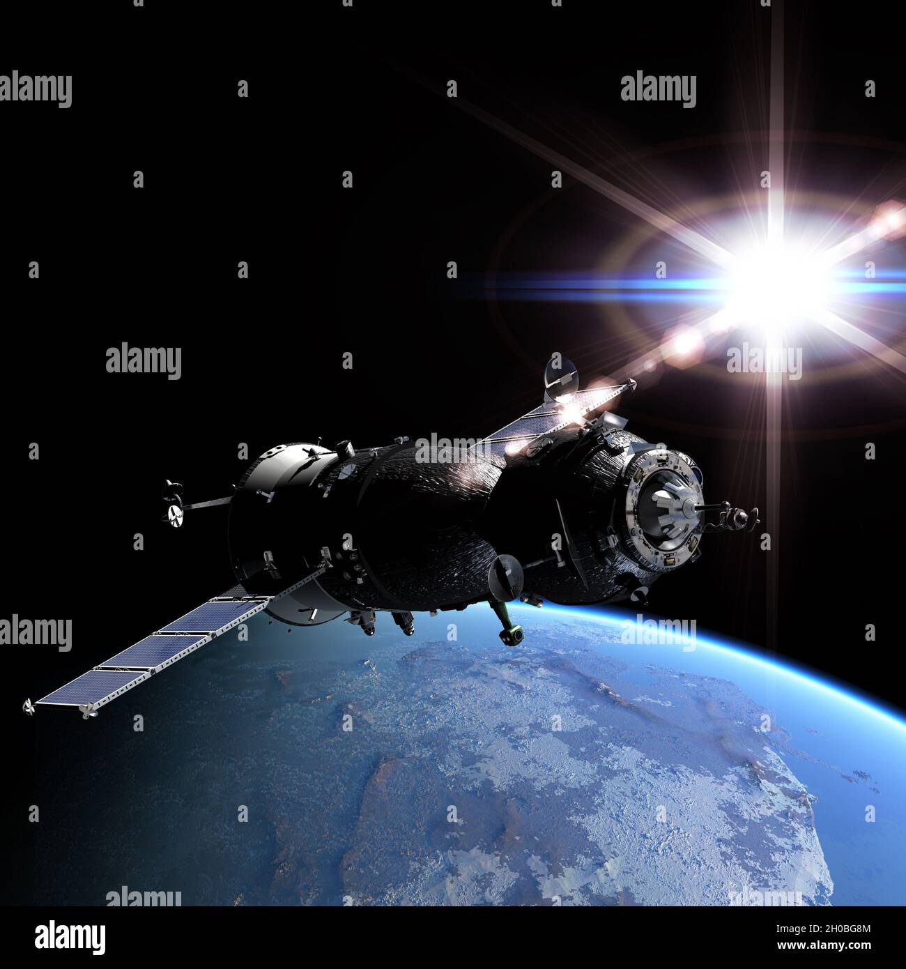 Spaceship at the Earth orbit 3d render Stock Photo - Alamy