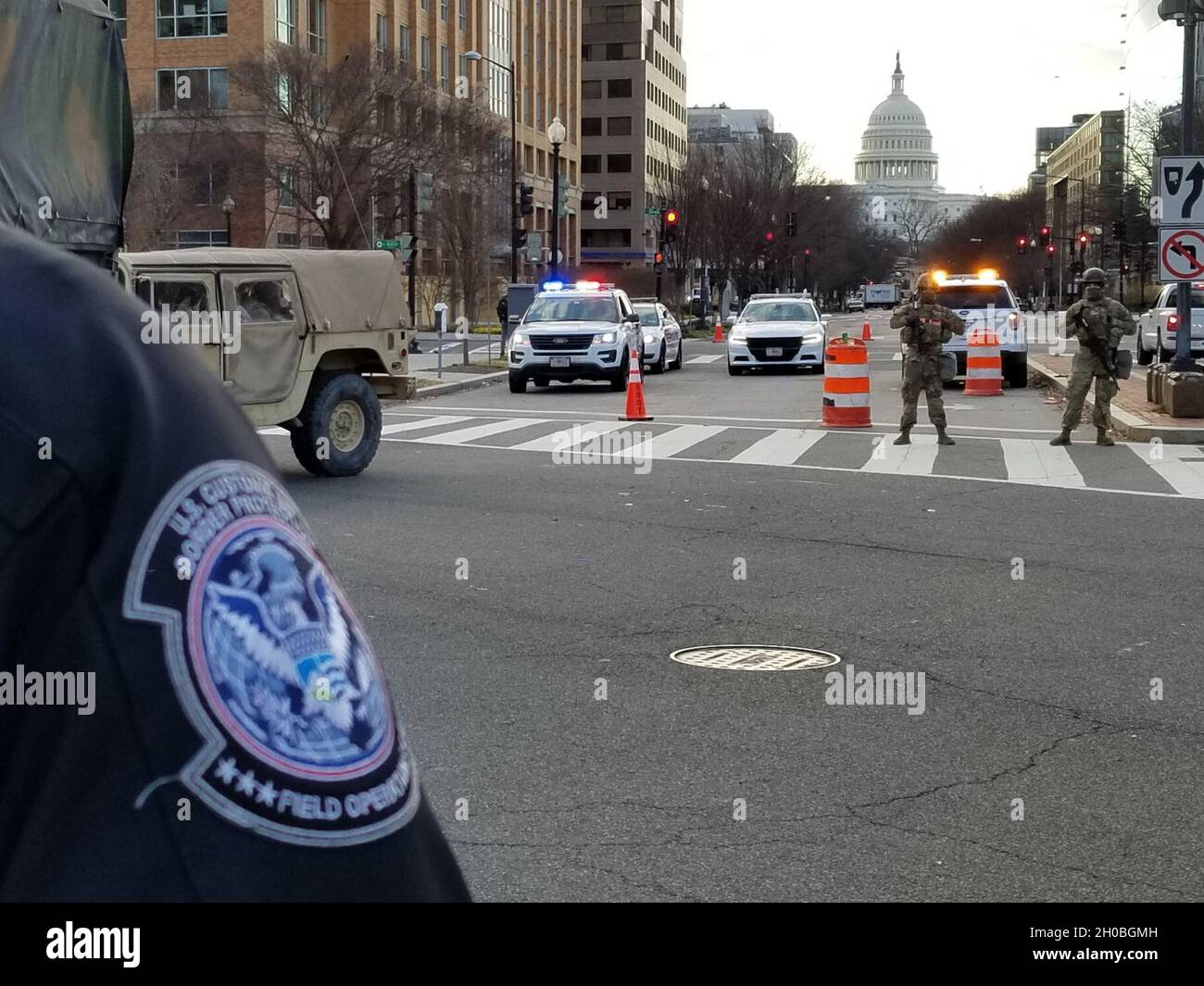 The patch of a U.S. Customs and Border Protection officer can be seen ...