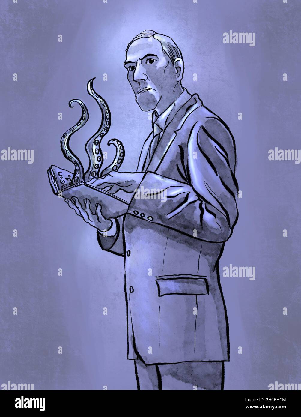 H. P. Lovecraft hand drawn portrait illustration art Stock Photo - Alamy